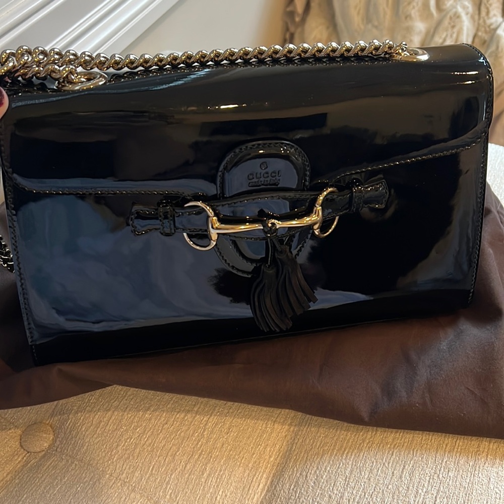 Gucci Emily Chain Black Patent Leather Shoulder Bag - Gem